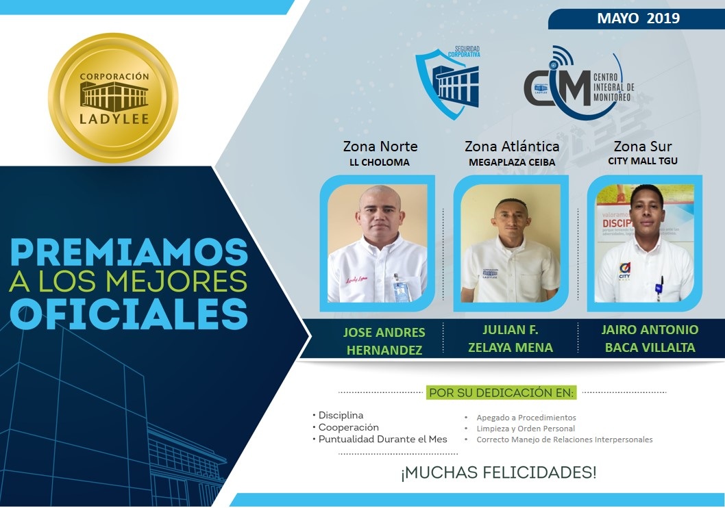 Mejores oficiales de seguridad en el mes de mayo - Corporación Lady Lee